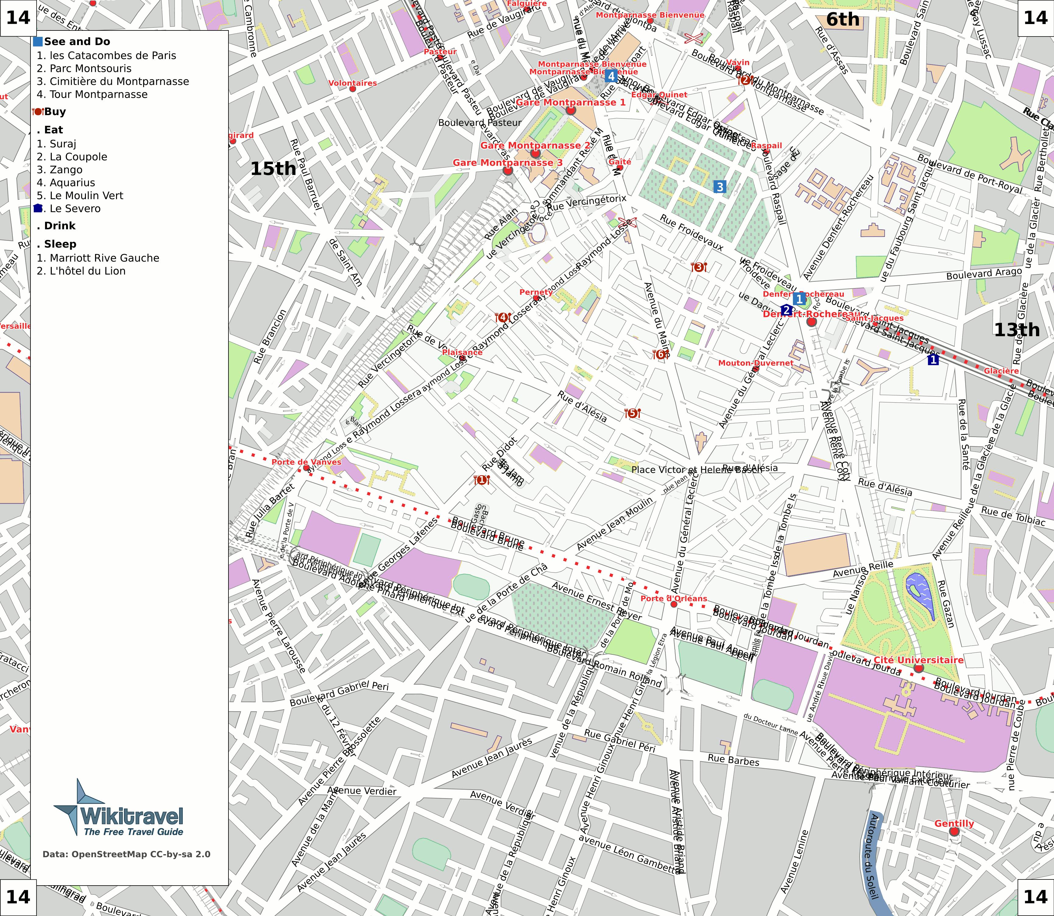 Distrito 14 de París mapa - Mapa de distrito 14 de París (Francia)
