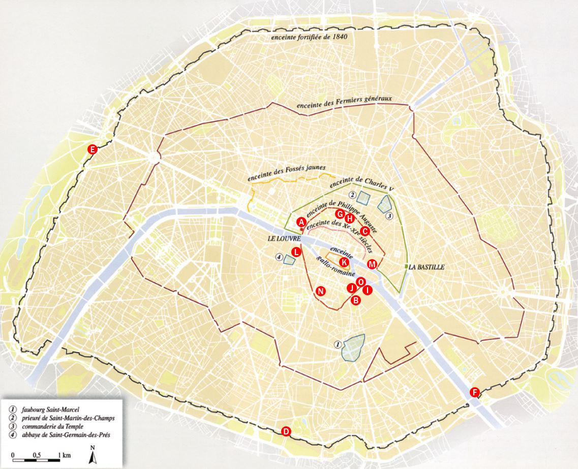Las paredes de la ciudad de París mapa - Mapa de los muros de la Ciudad ...
