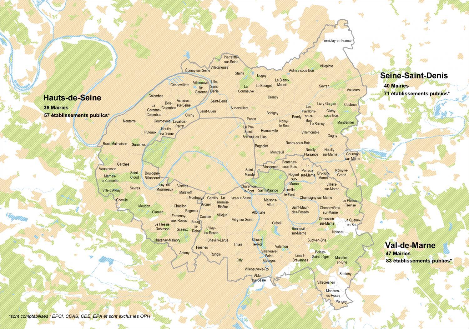 París suburbios mapa - Mapa de los suburbios de París (Francia)