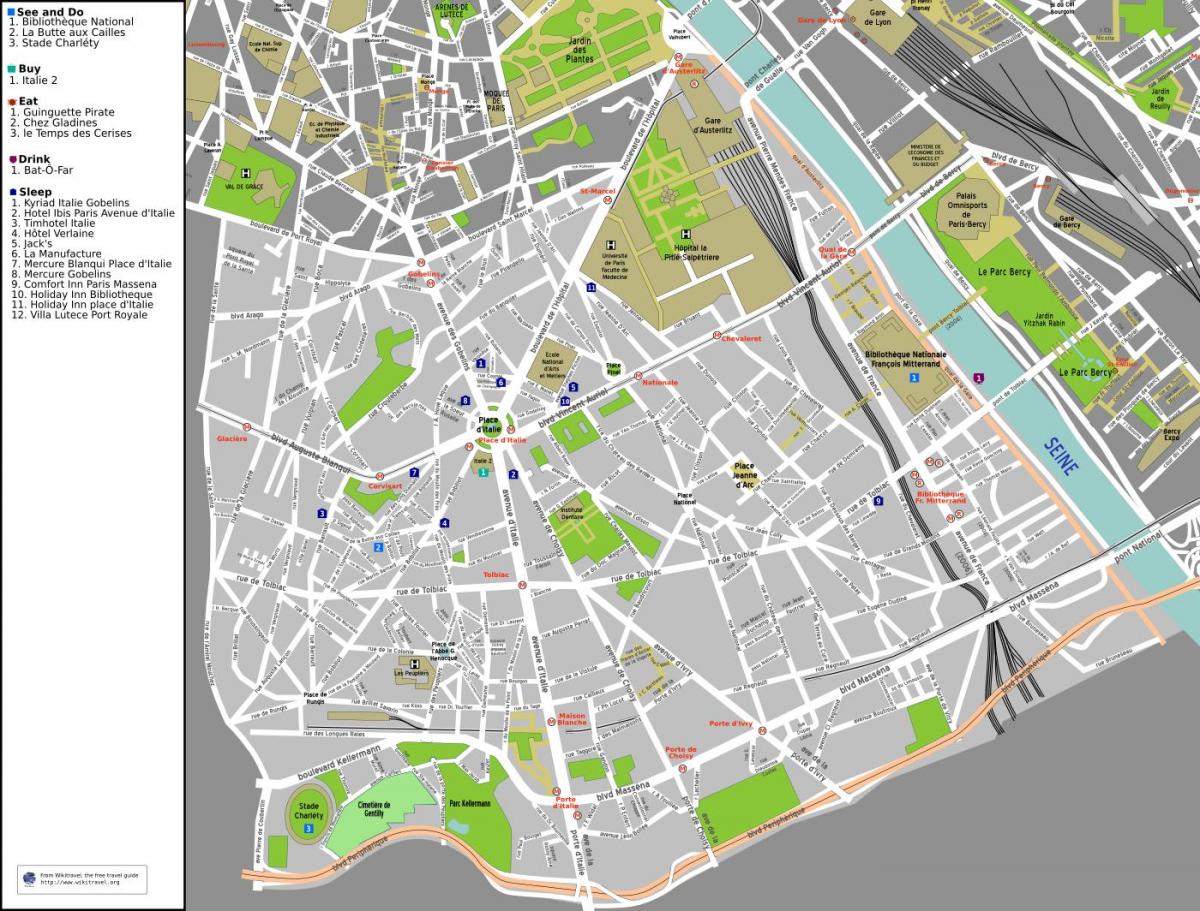 Distrito 13 de París mapa - Mapa de distrito 13 de París (Francia)