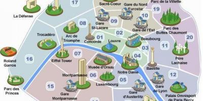 París Monumento mapa. Todos los Monumentos de París mapas.